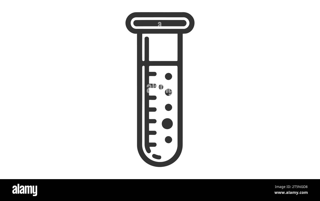 A black vector icon of a test tube, filled with a liquid and marked ...