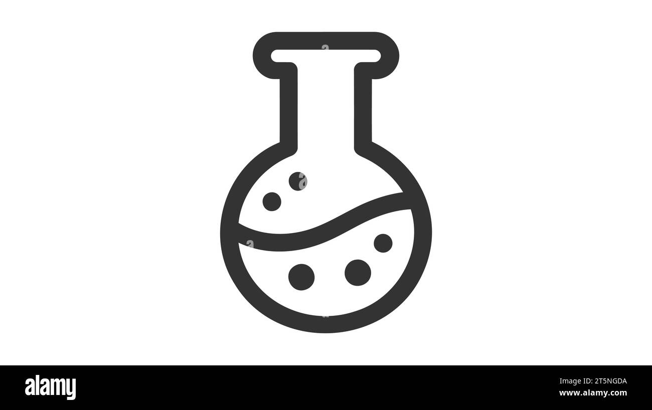 A black vector icon of a round-bottom flask with bubbling liquid ...