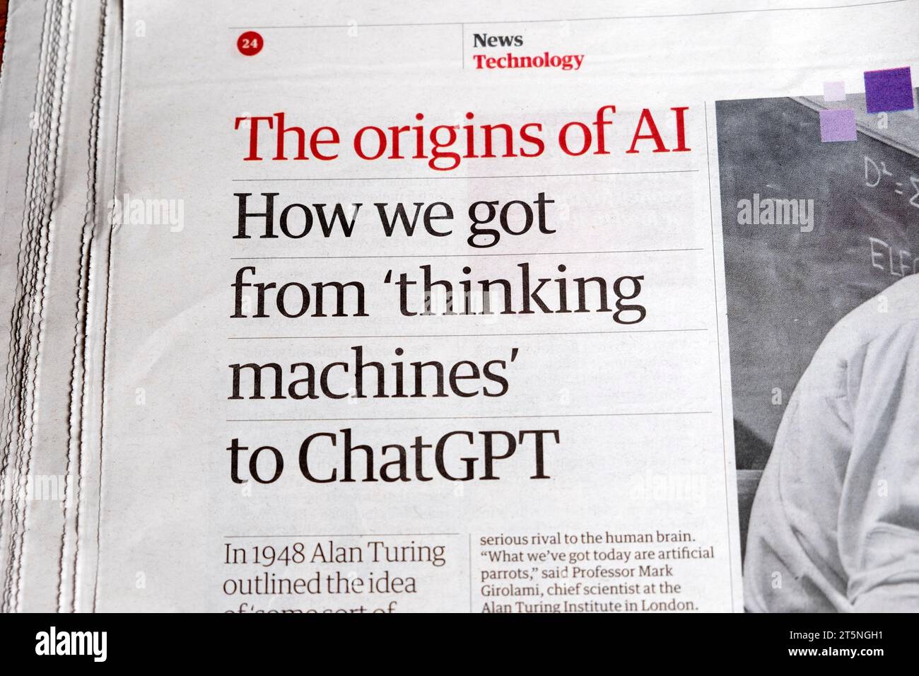 'The origins of AI How we got from 'thinking machines' to ChatGPT' Guardian newspaper headline ...