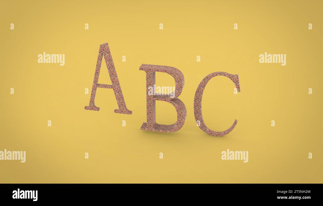 ABC rendering letters on a yellow background, closeup of photo Stock ...