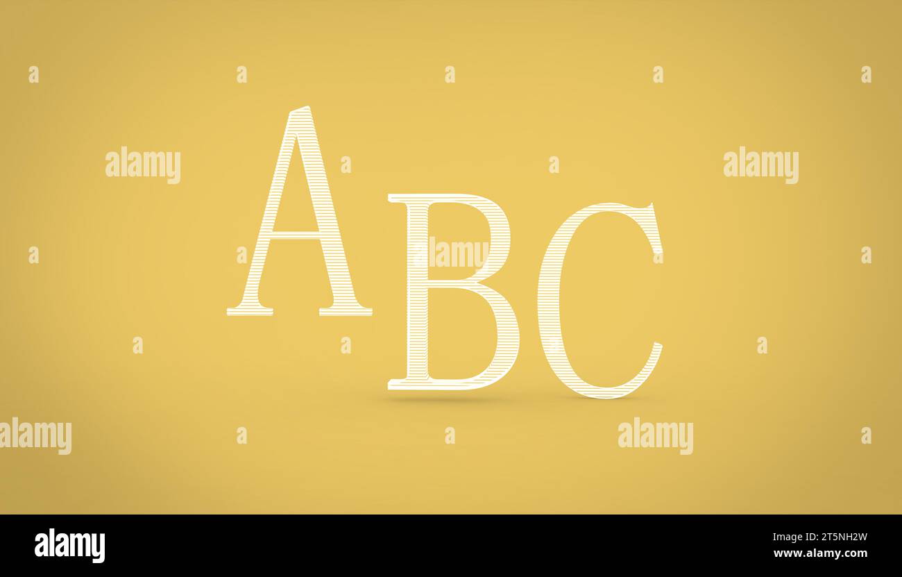 ABC rendering letters on a yellow background, closeup of photo Stock ...