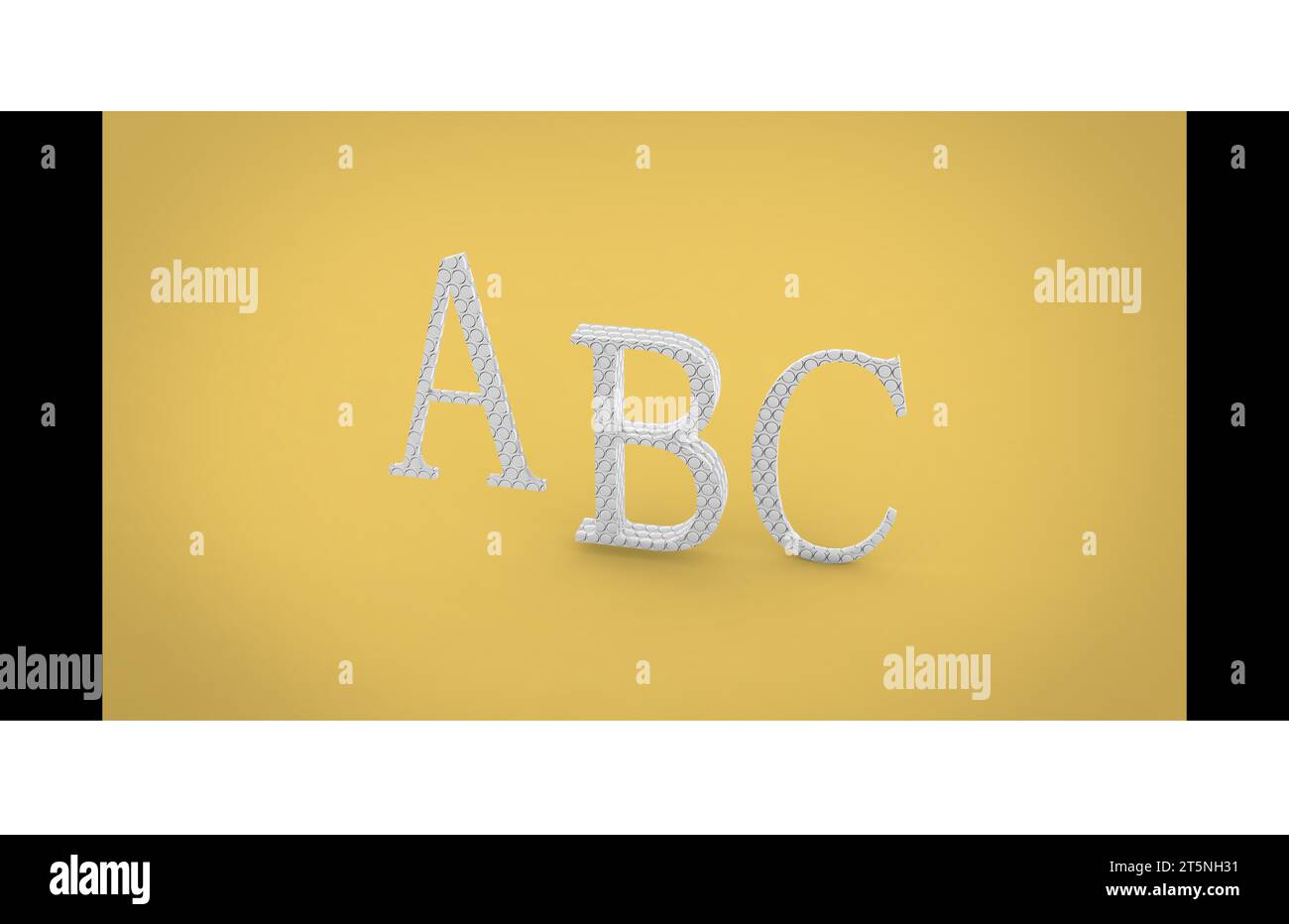 ABC rendering letters on a yellow background, closeup of photo Stock ...