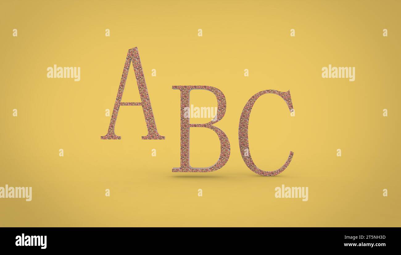 ABC rendering letters on a yellow background, closeup of photo Stock ...