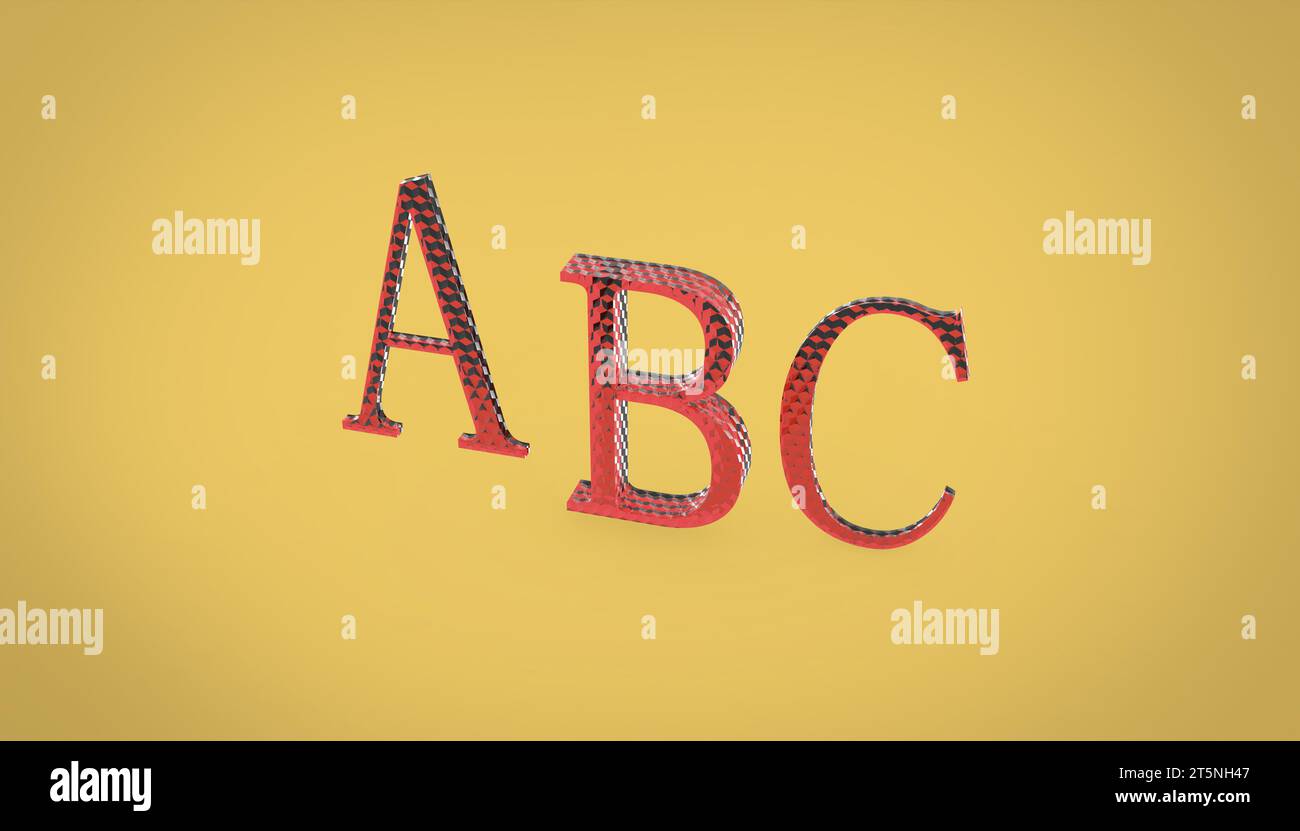 ABC rendering letters on a yellow background, closeup of photo Stock ...