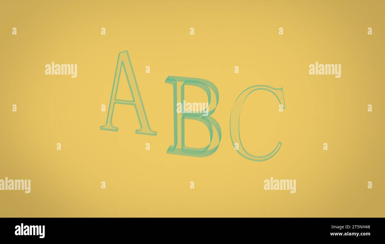 ABC rendering letters on a yellow background, closeup of photo Stock ...