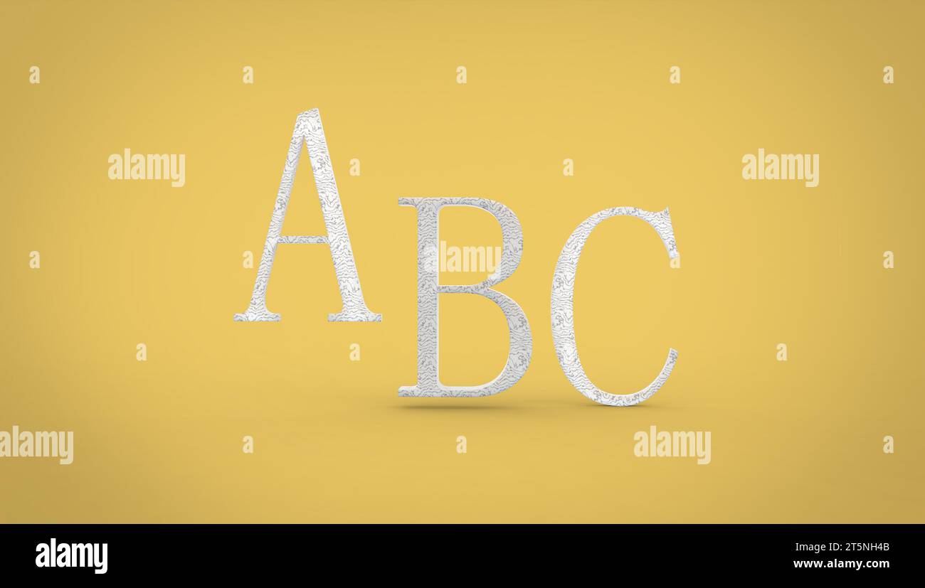 ABC rendering letters on a yellow background, closeup of photo Stock ...