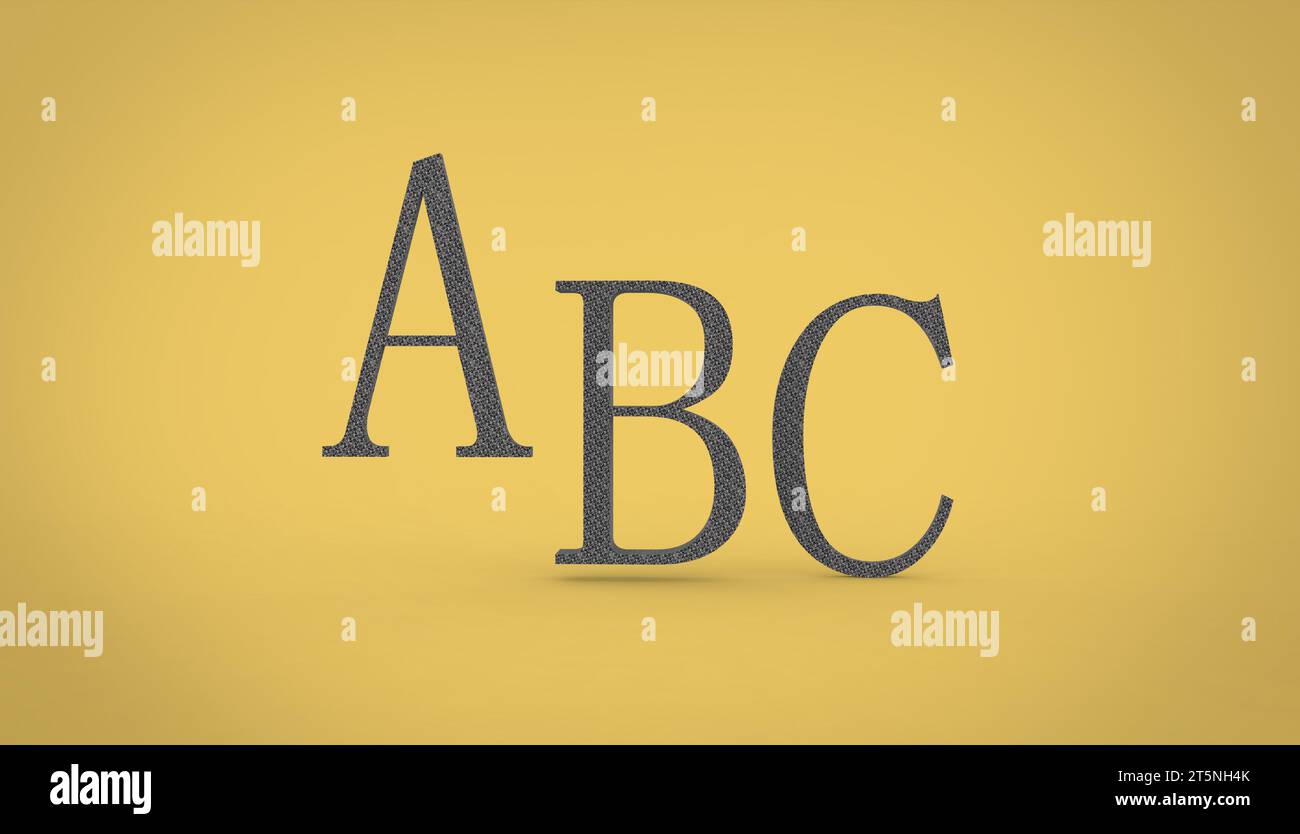 ABC rendering letters on a yellow background, closeup of photo Stock ...