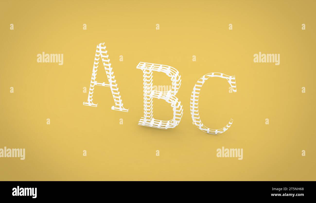 ABC rendering letters on a yellow background, closeup of photo Stock ...