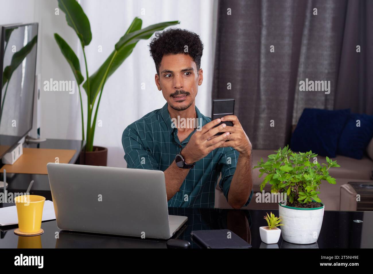 Man at Remote Job. Young Nomad Travel at Teleworking Desk With Laptop ...