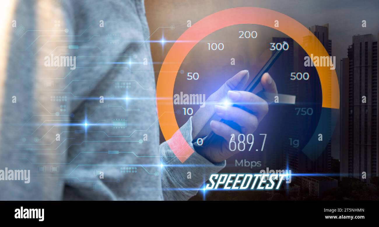 Fast Internet Connection Speedtest Network Bandwidth Technology Man Using High Speed Internet