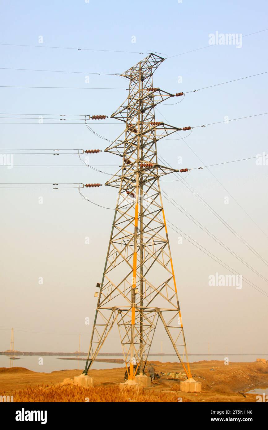 high voltage electric power steel tube tower, closeup of photo Stock ...