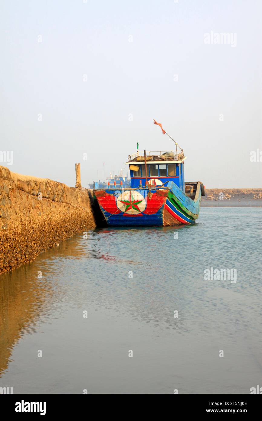 wooden fishing boat port wharf berthing, closeup of photo Stock Photo ...