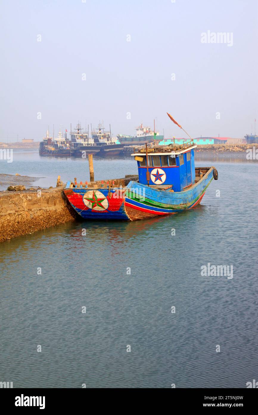 wooden fishing boat port wharf berthing, closeup of photo Stock Photo ...