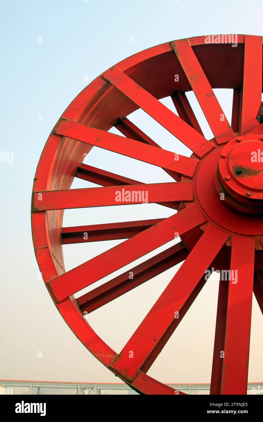 Red metal wheel, closeup of photo Stock Photo - Alamy