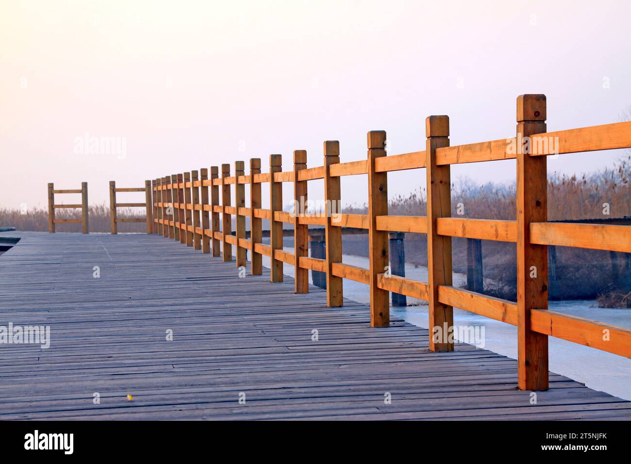 wooden pier and rail, closeup of photo Stock Photo - Alamy