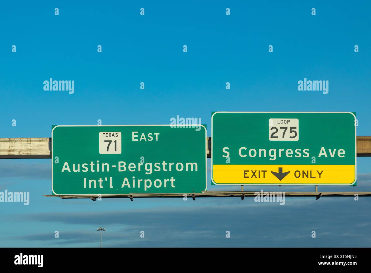 traffic sign austin bergstrom international airport and congress avenue ...