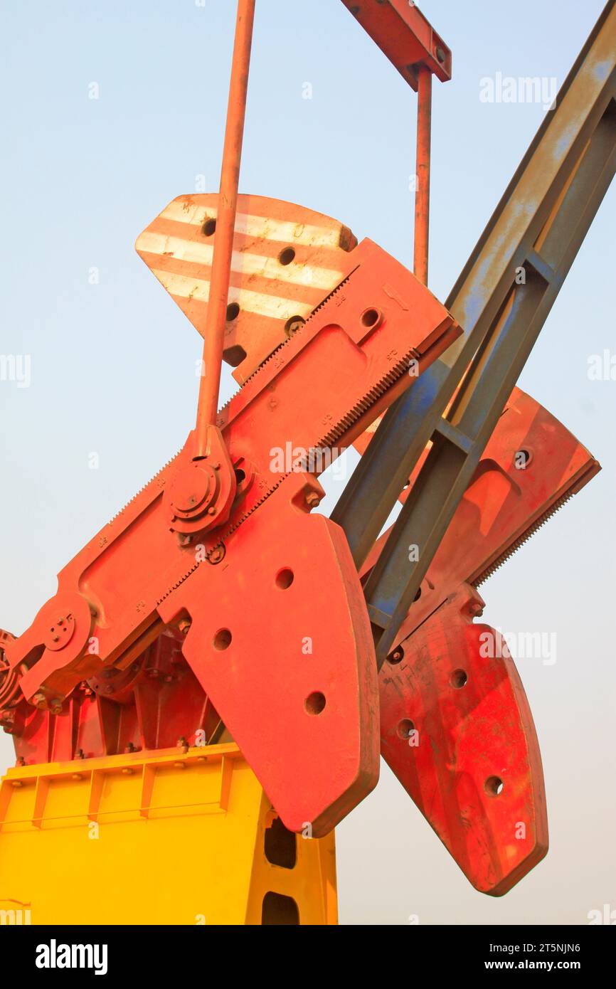 Crank balanced beam pumping unit crank balance block, closeup of photo ...