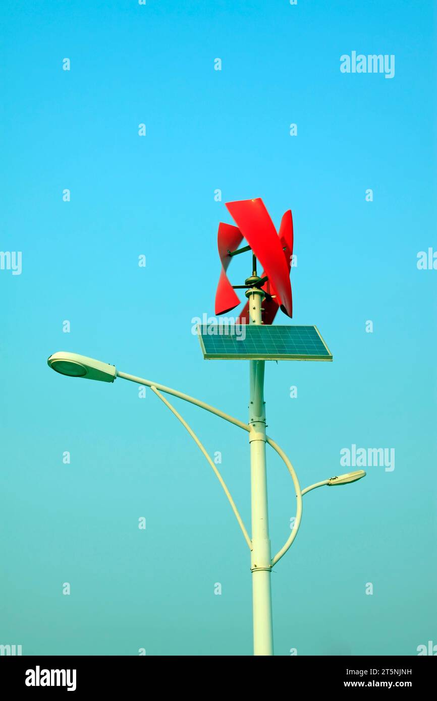 solar and wind power street lights in the sky Stock Photo - Alamy