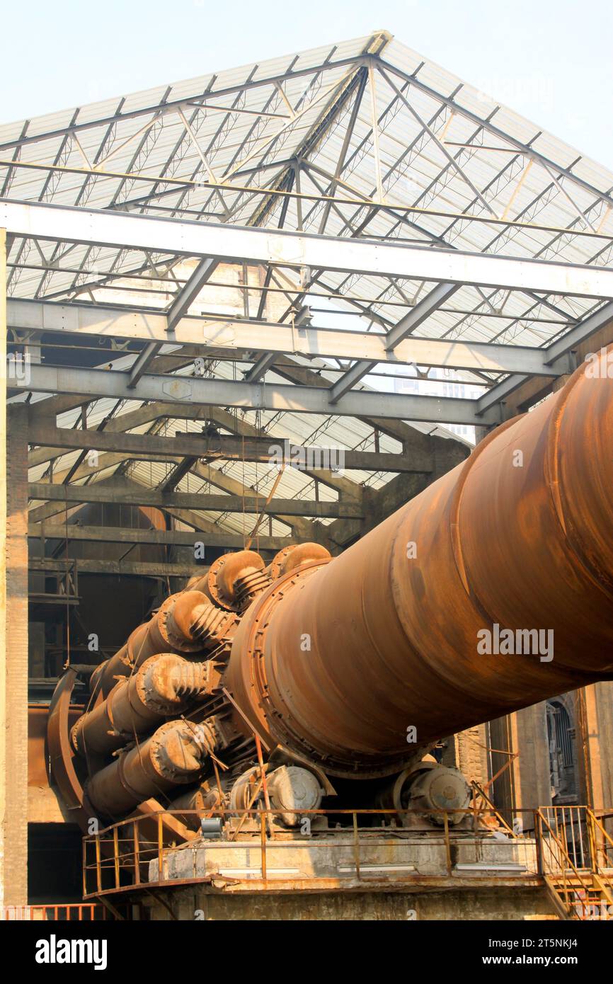 rotary kiln in a cement plant, closeup of photo Stock Photo - Alamy