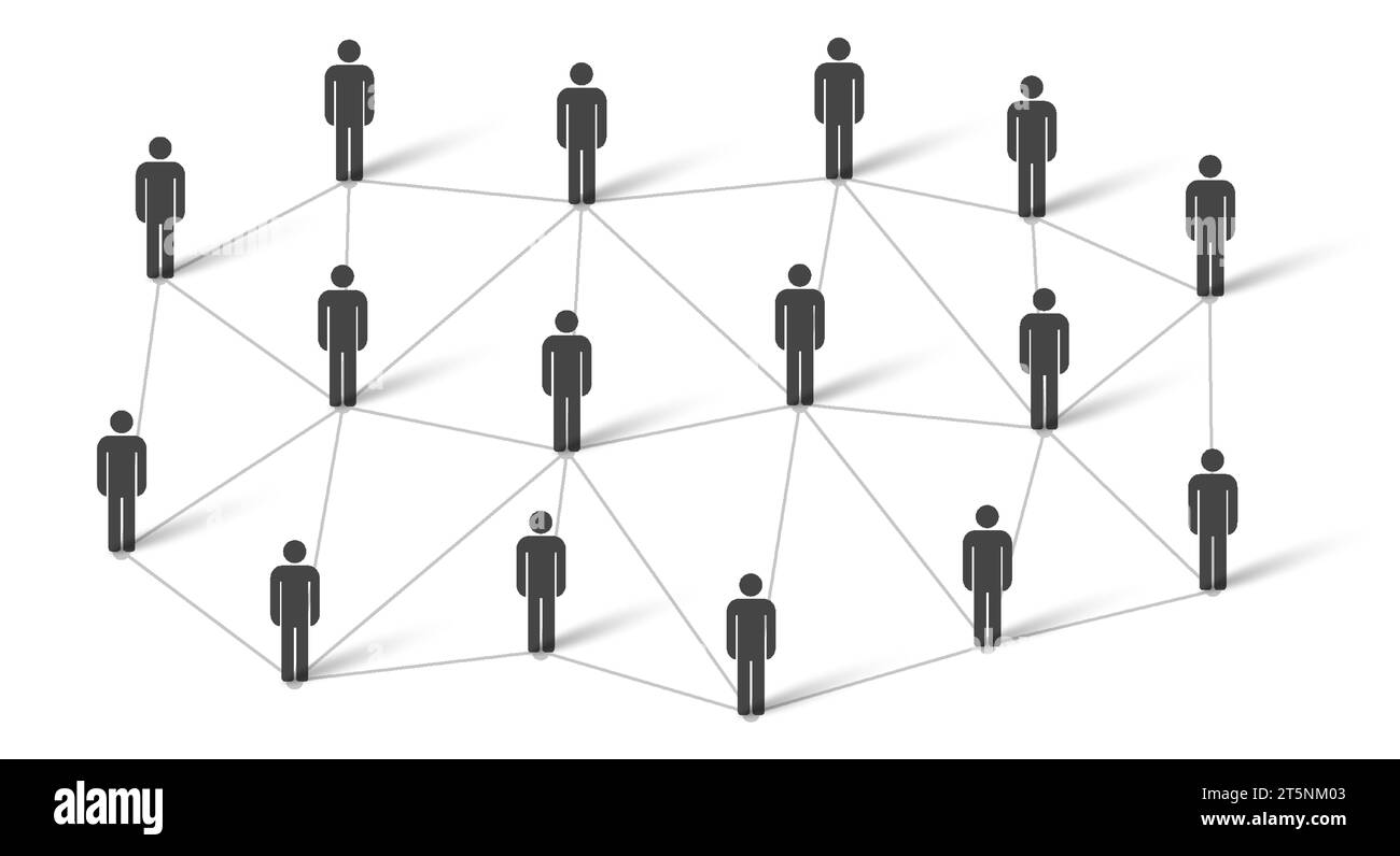 Social network, connecting people stick figure group. Flat vector ...