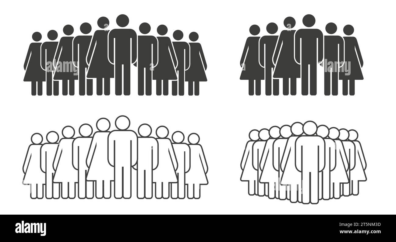 Large and small solid black and outline groups of men and women. Stick ...