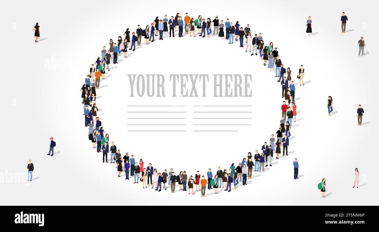 Colored diverse people crowd in the shape of a society circle. Men and ...