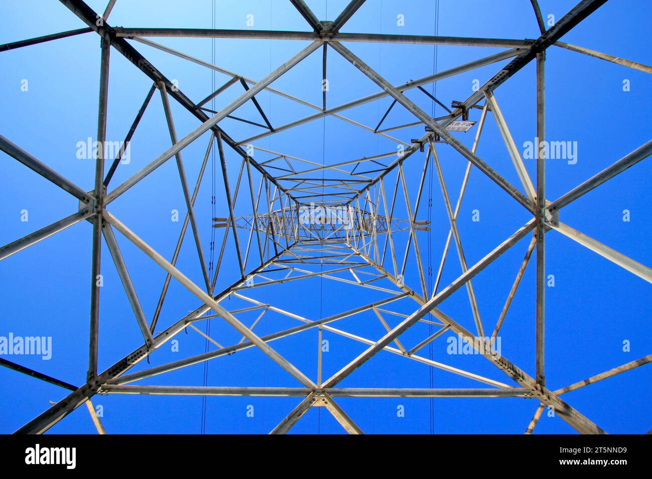 Electric power tower bottom view, closeup of photo Stock Photo - Alamy