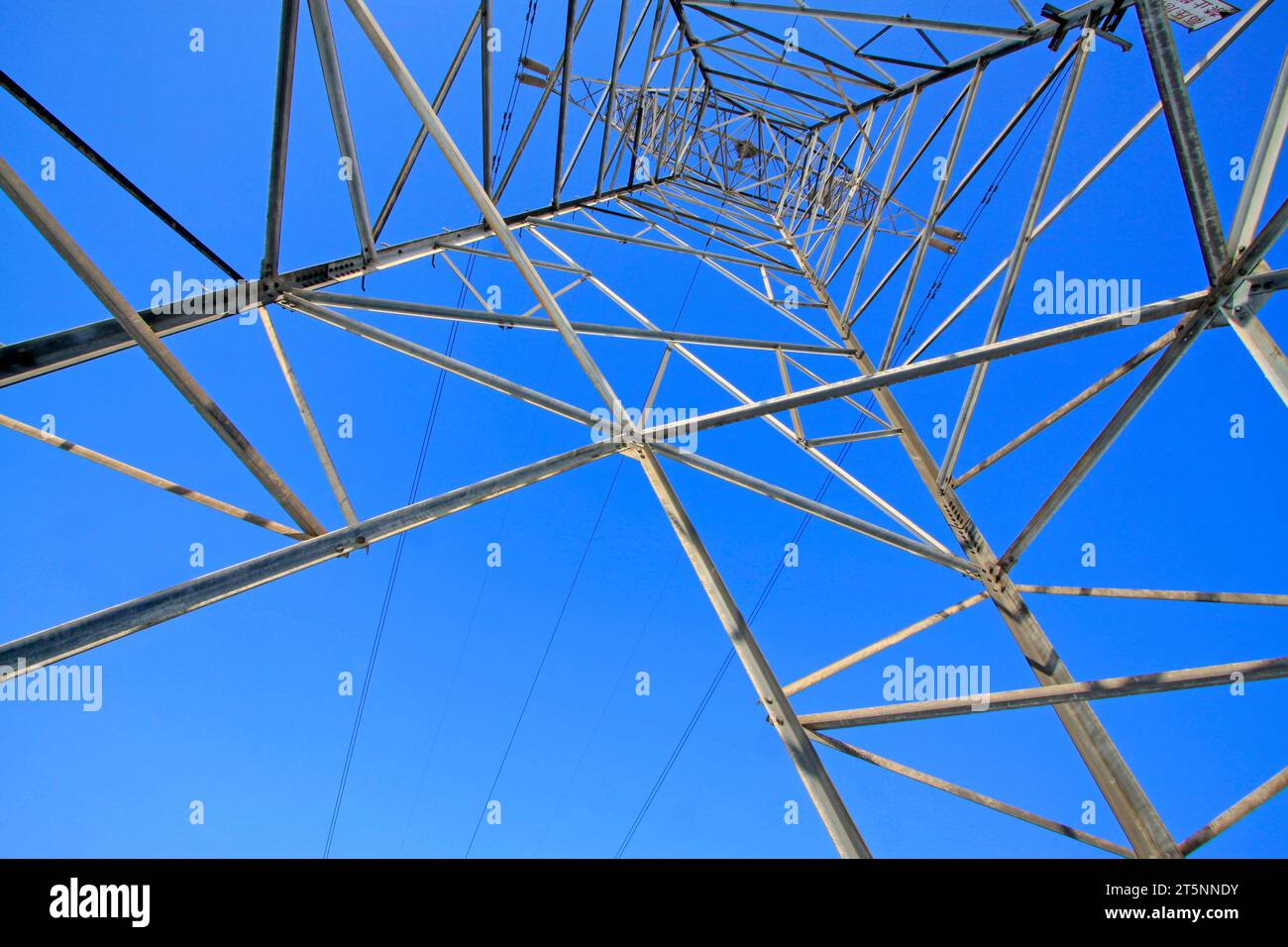 Electric power tower bottom view, closeup of photo Stock Photo - Alamy