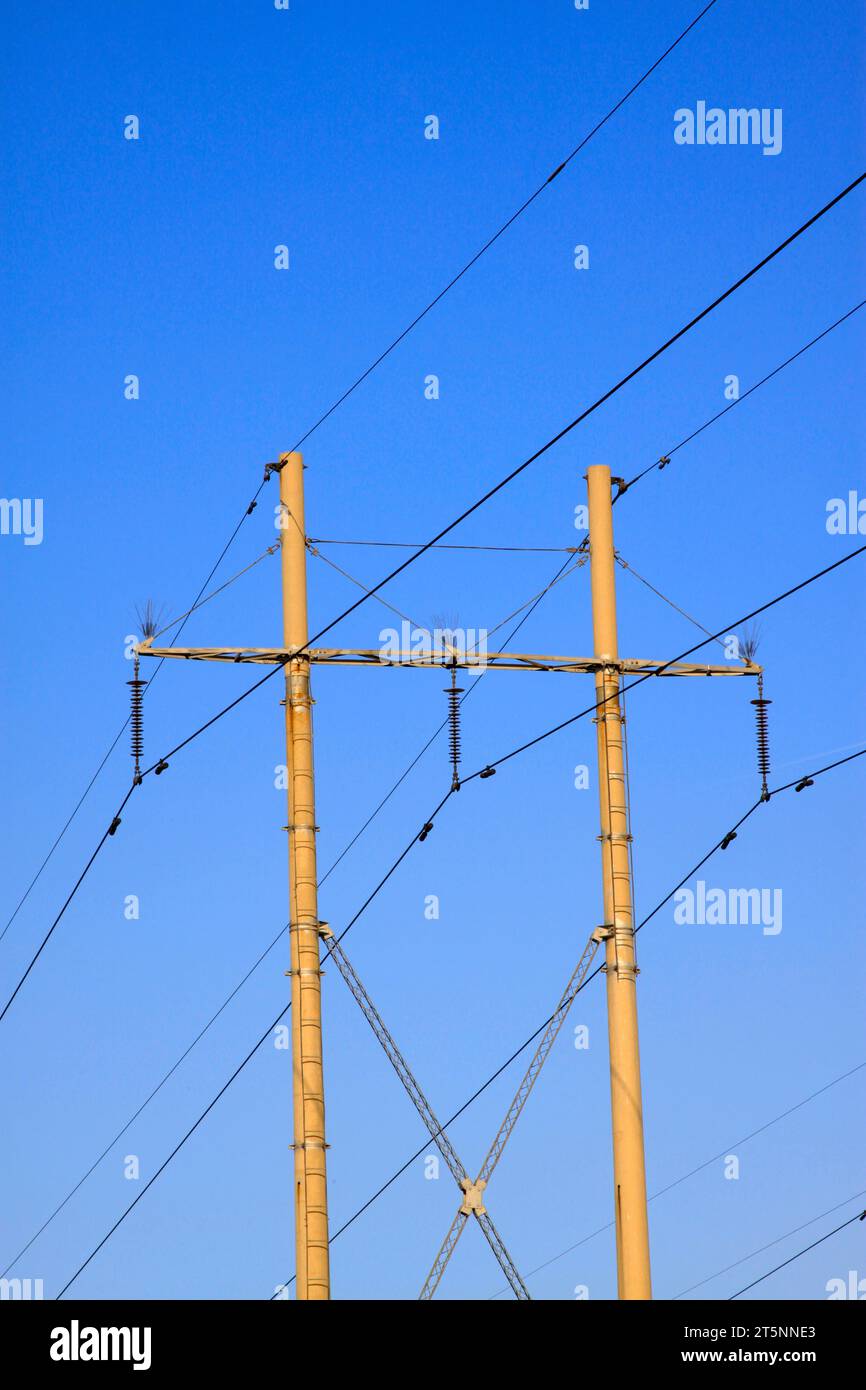 telegraph poles in the blue sky background, closeup of photo Stock ...