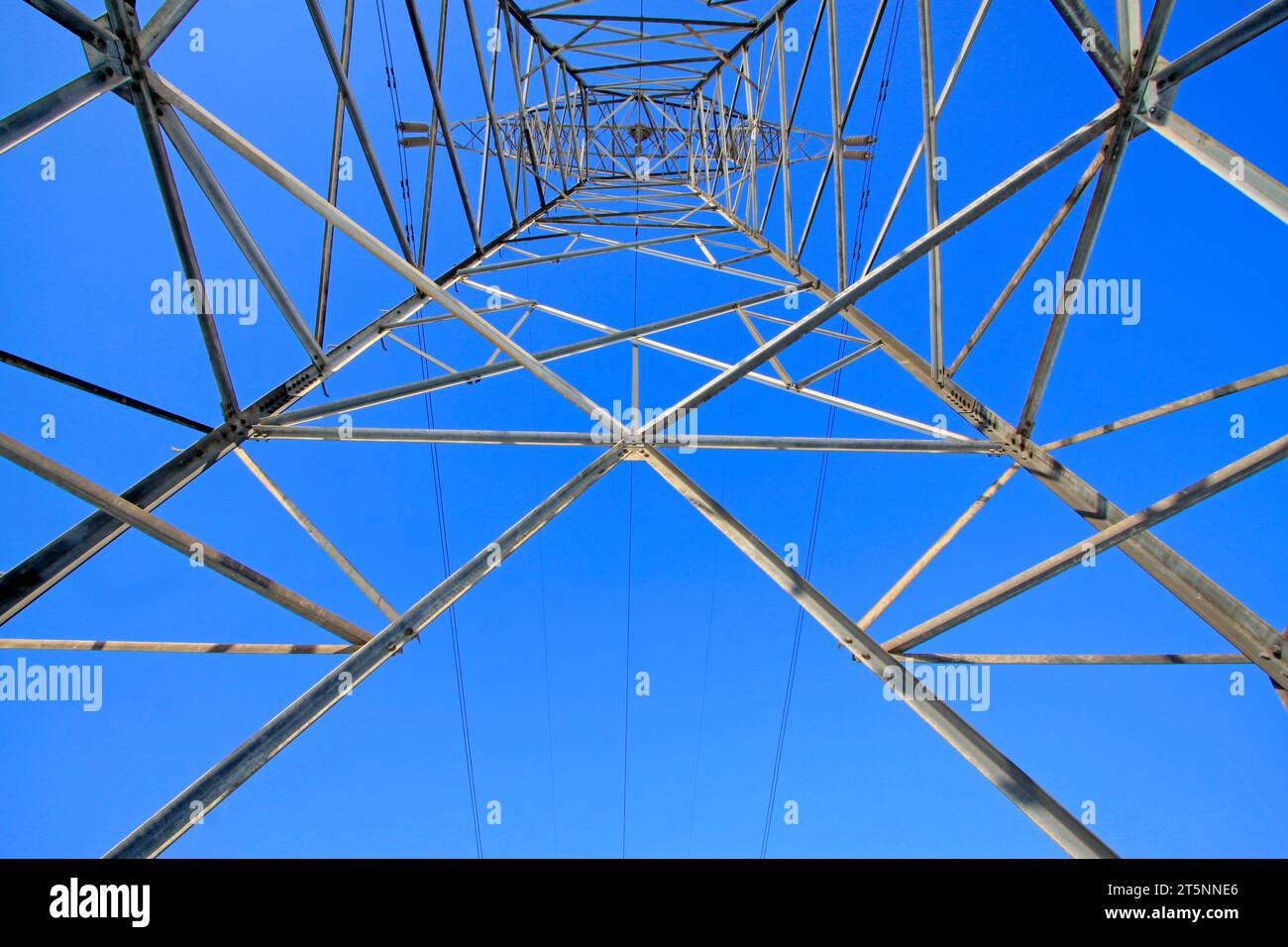 Electric power tower bottom view, closeup of photo Stock Photo - Alamy