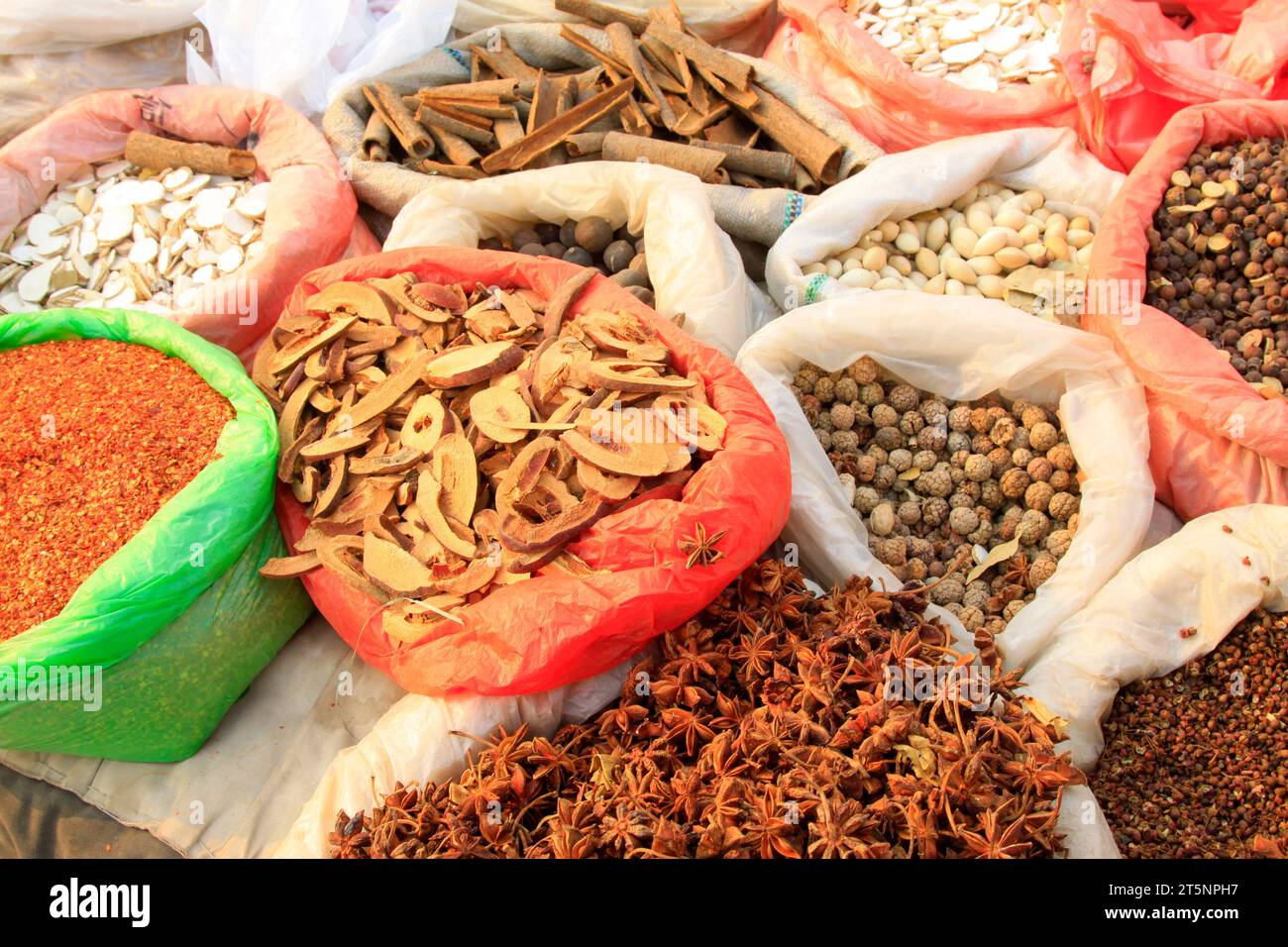 Chinese seasoning stall, closeup of photo Stock Photo - Alamy