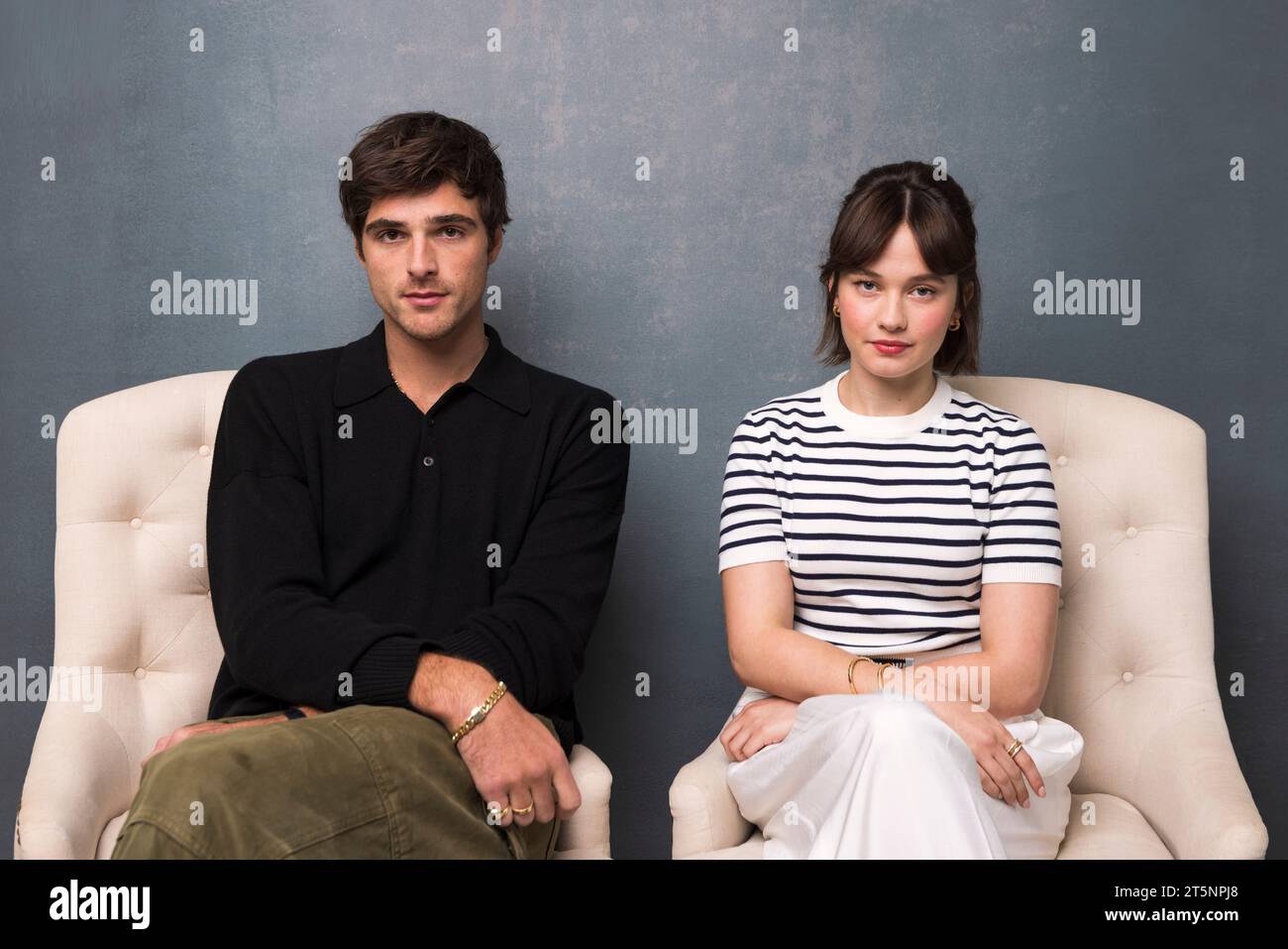 Jacob Elordi, left and Cailee Spaeny pose for a portrait to promote ...
