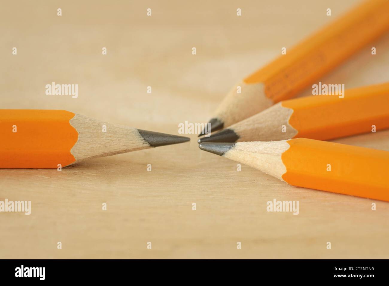 One pencil facing group of pencils - Concept of leadership, defiance or ...