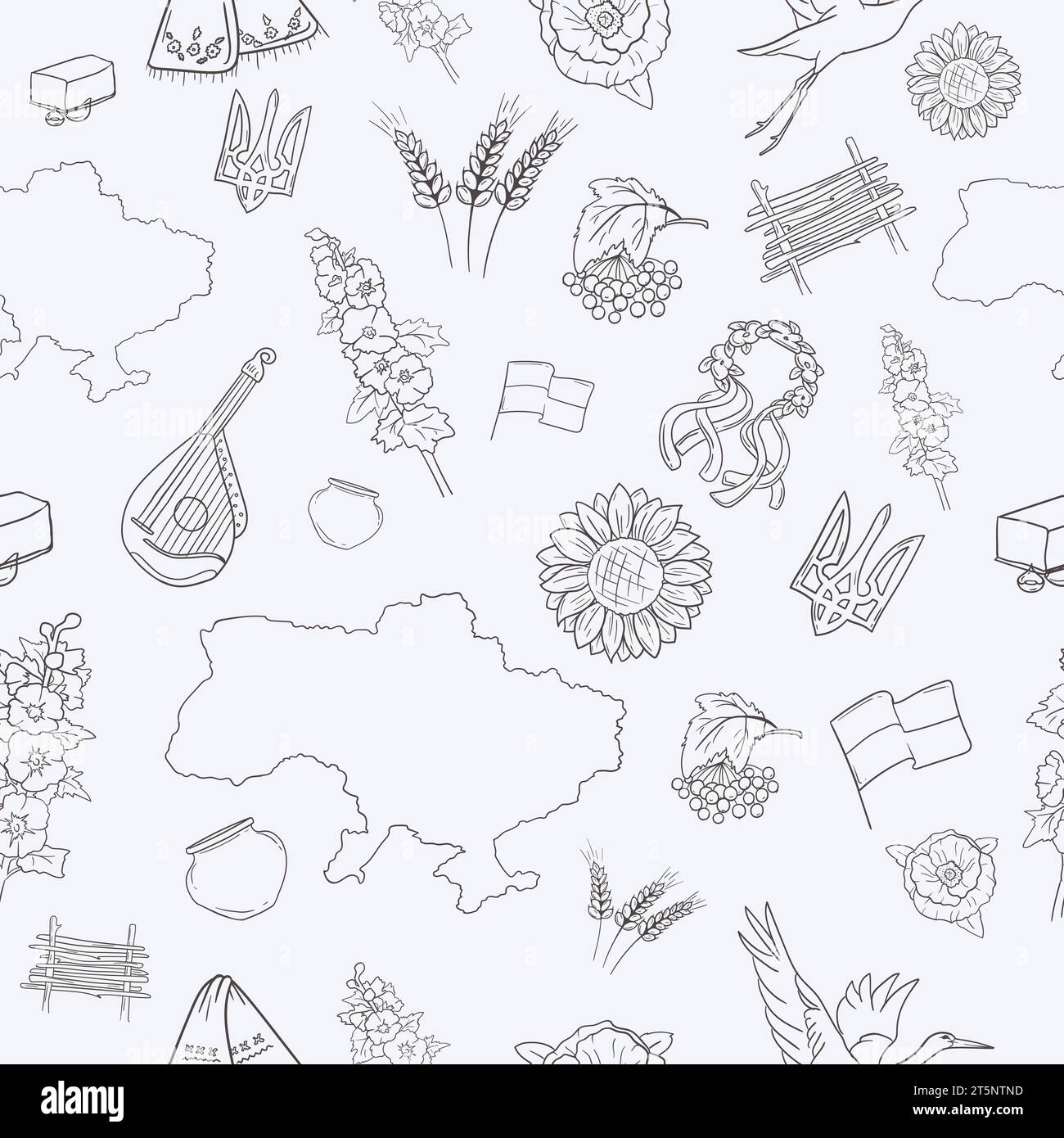 Seamless vector pattern with elements and symbols of Ukraine on light ...