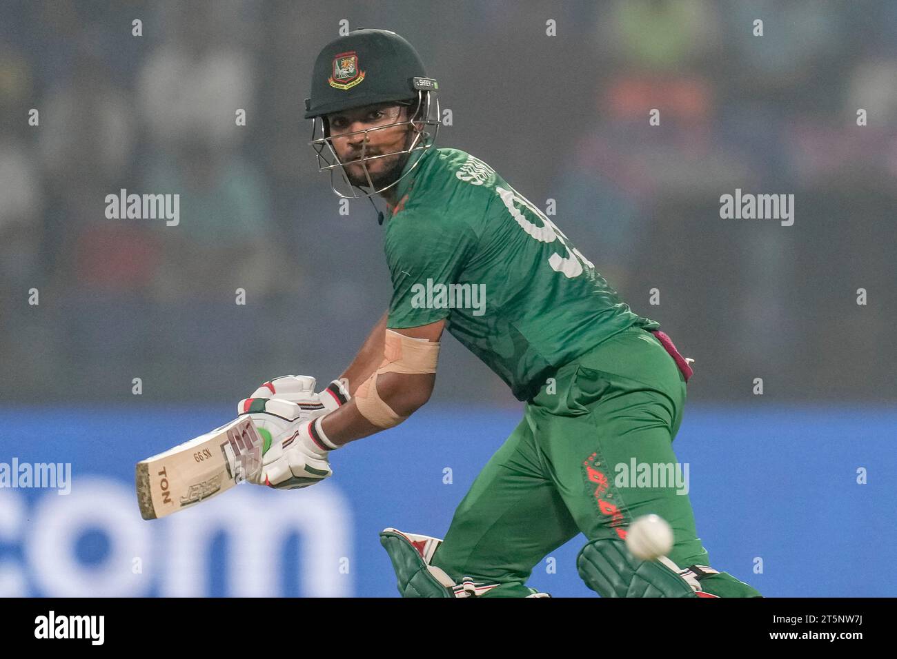 Bangladesh's Najmul Hossain Shanto plays a shot during the ICC Men's ...