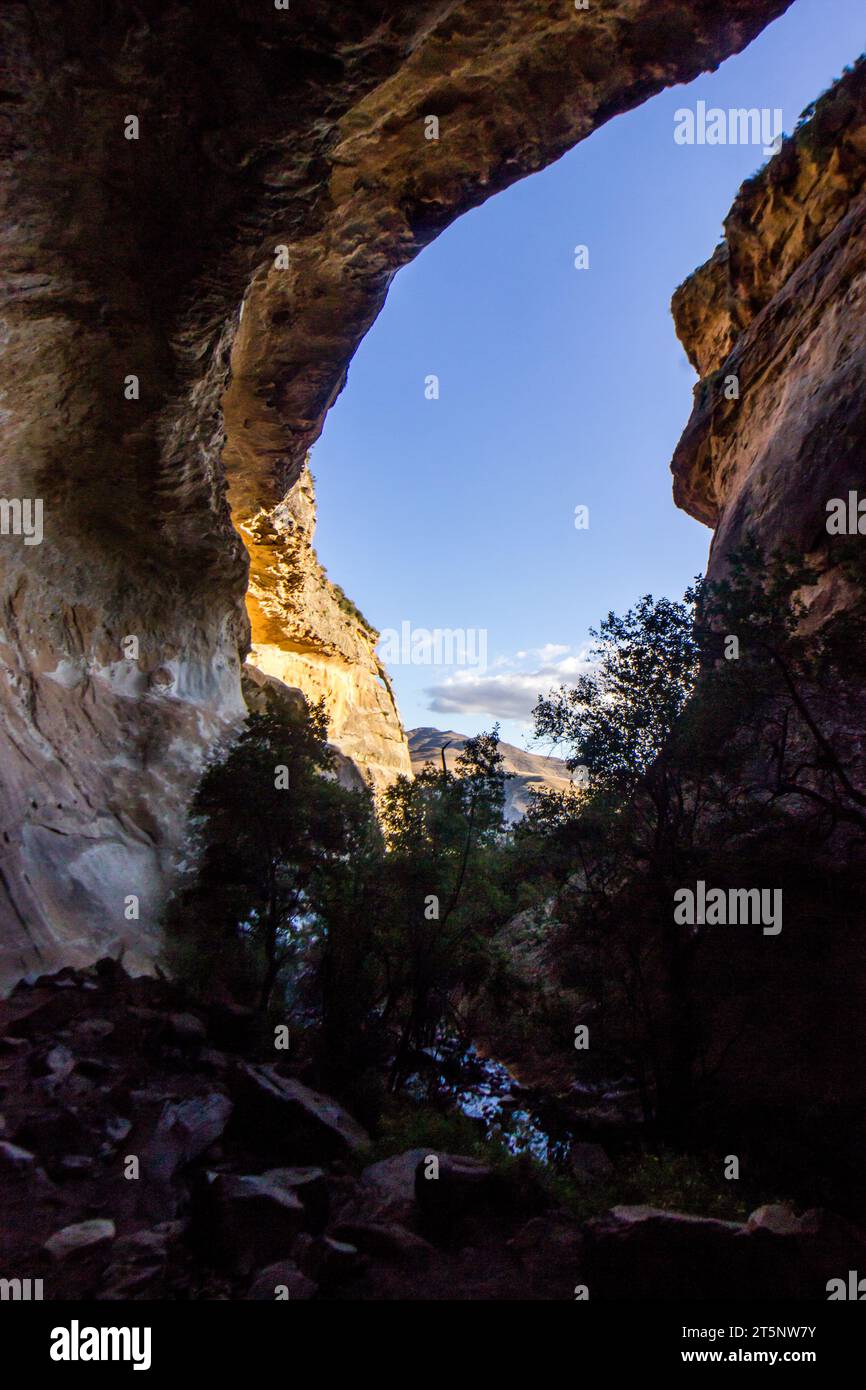 Looking out through the entrance of the narrow eco Ravine, in the ...