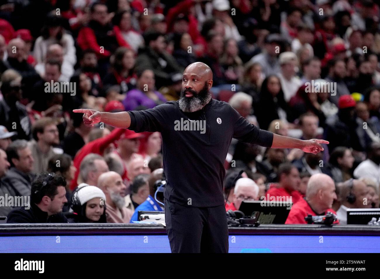 Brooklyn Nets head coach Jacque Vaughn directs his team during an NBA ...