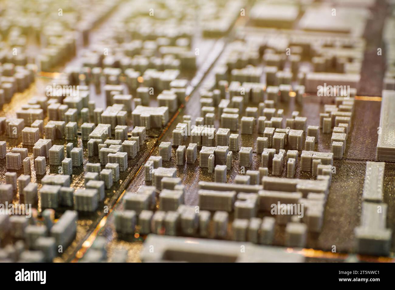 3d printed cityscape in a sunlight, architectural abstract background ...