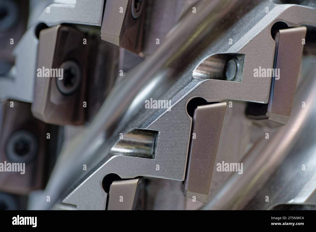 Milling cutter, metalworking rotary tool, close-up shot. Abstract ...