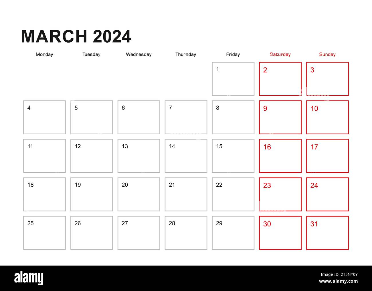 Wall planner for March 2024 in English language, week starts in Monday ...
