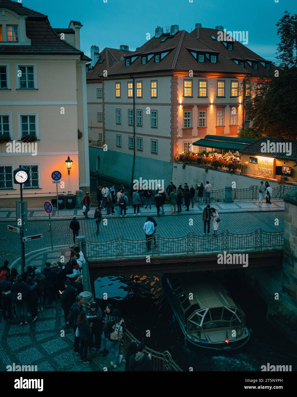 Blue hour view of a canal from Charles Bridge, Prague, Czechia Stock ...