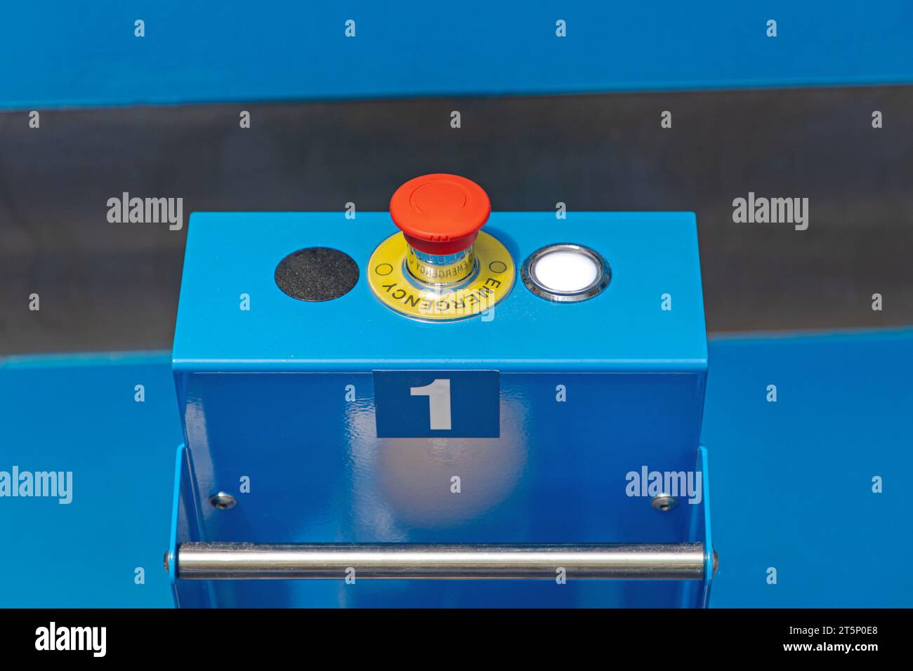Big Red Push Button Emergency Stop Machine Number One Stock Photo - Alamy