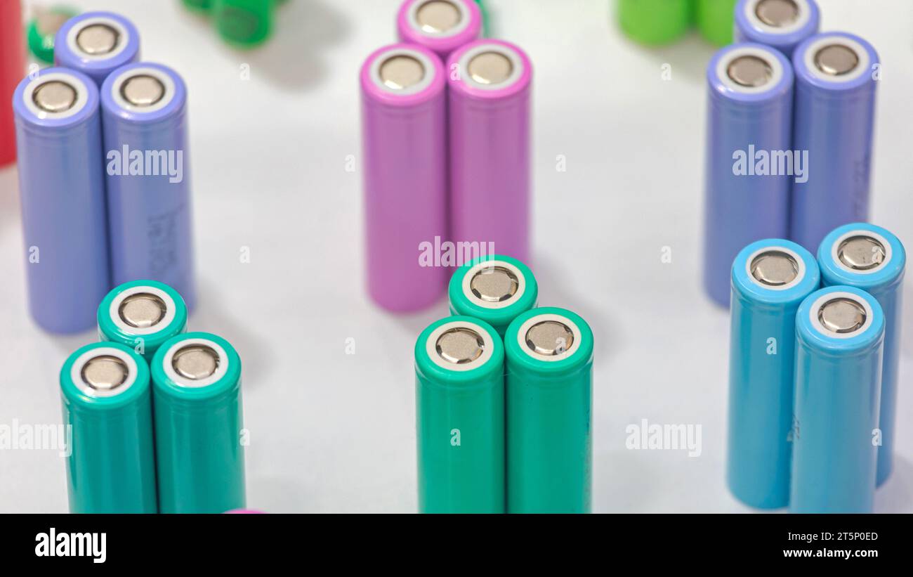 Colour Coded Round Lithium Ion Battery Cells Group of Three Stock Photo ...