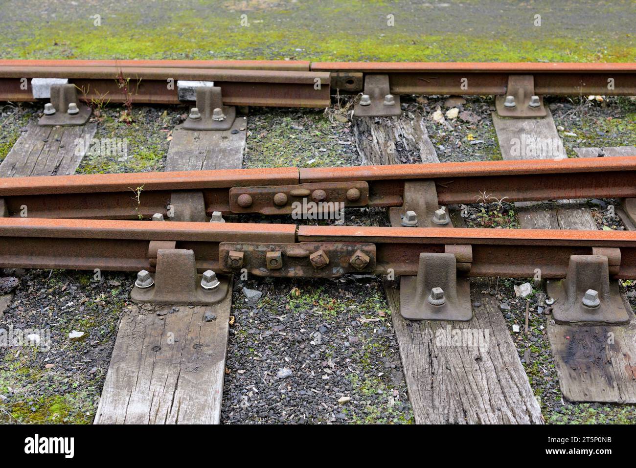 Joints in rusty railway tracks at Goathland station on the North ...
