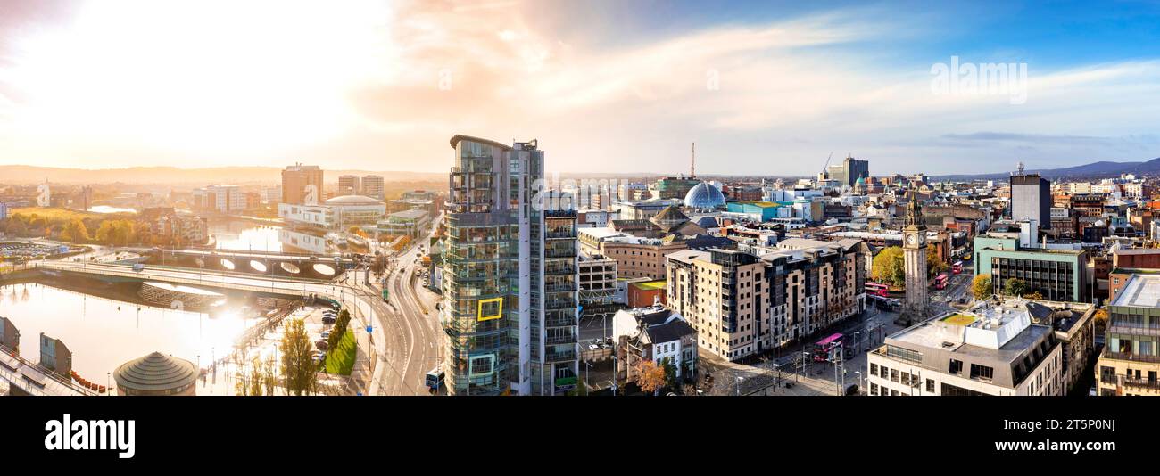 Panoramic View over Belfast, River Lagan and City Centre Stock Photo ...