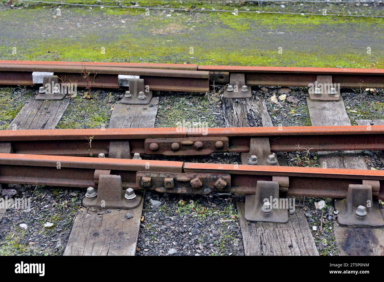 Joints in rusty railway tracks at Goathland station on the North ...