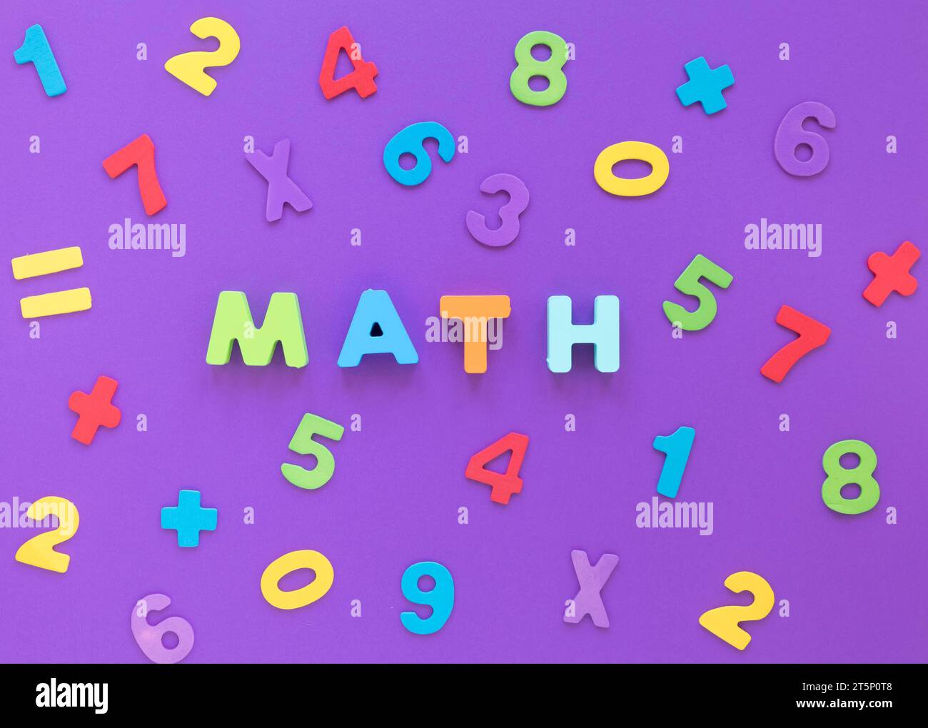 Math word colourful numbers flat lay Stock Photo - Alamy