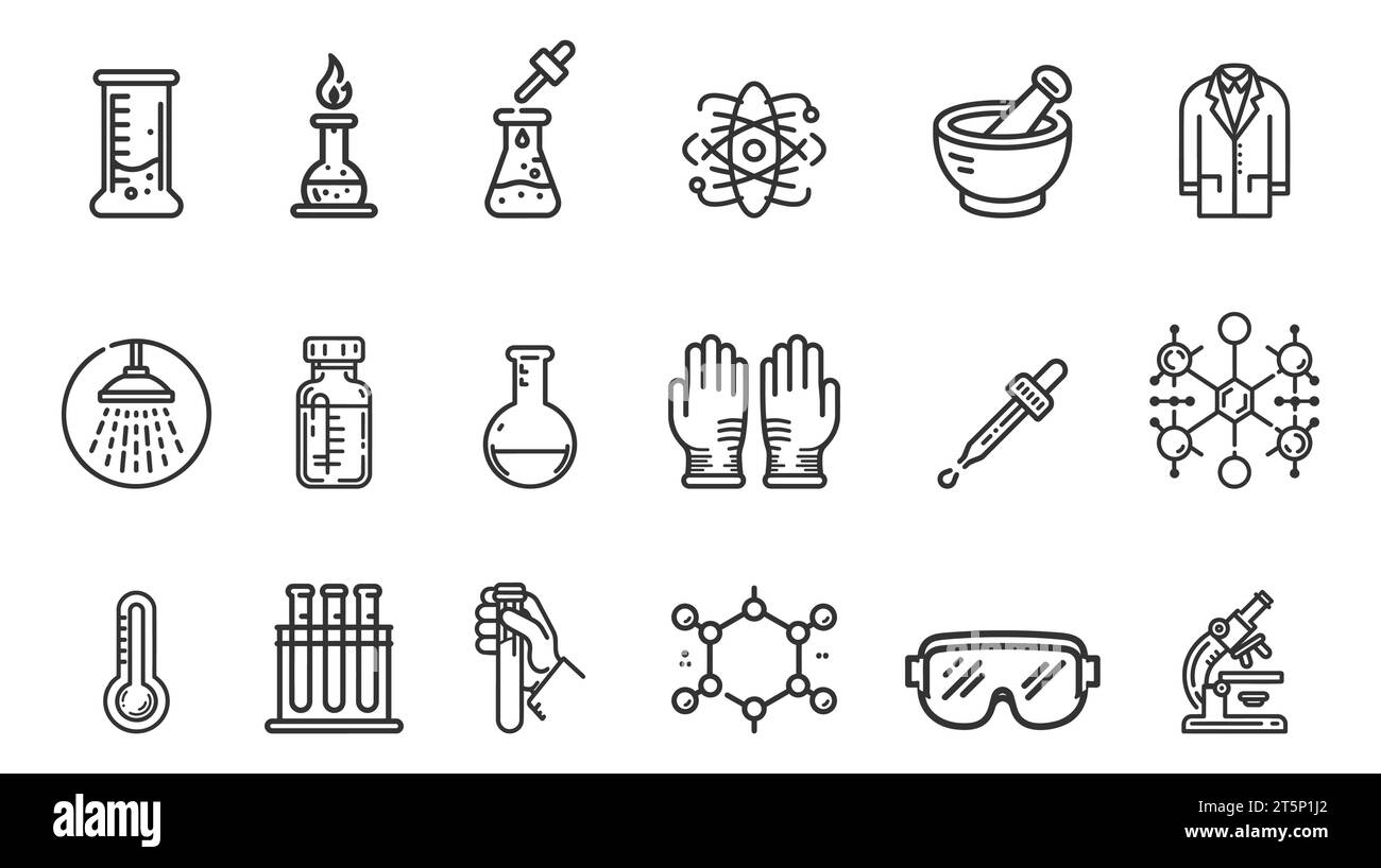 Large set of Chemistry lab and diagrammatic icons showing assorted ...