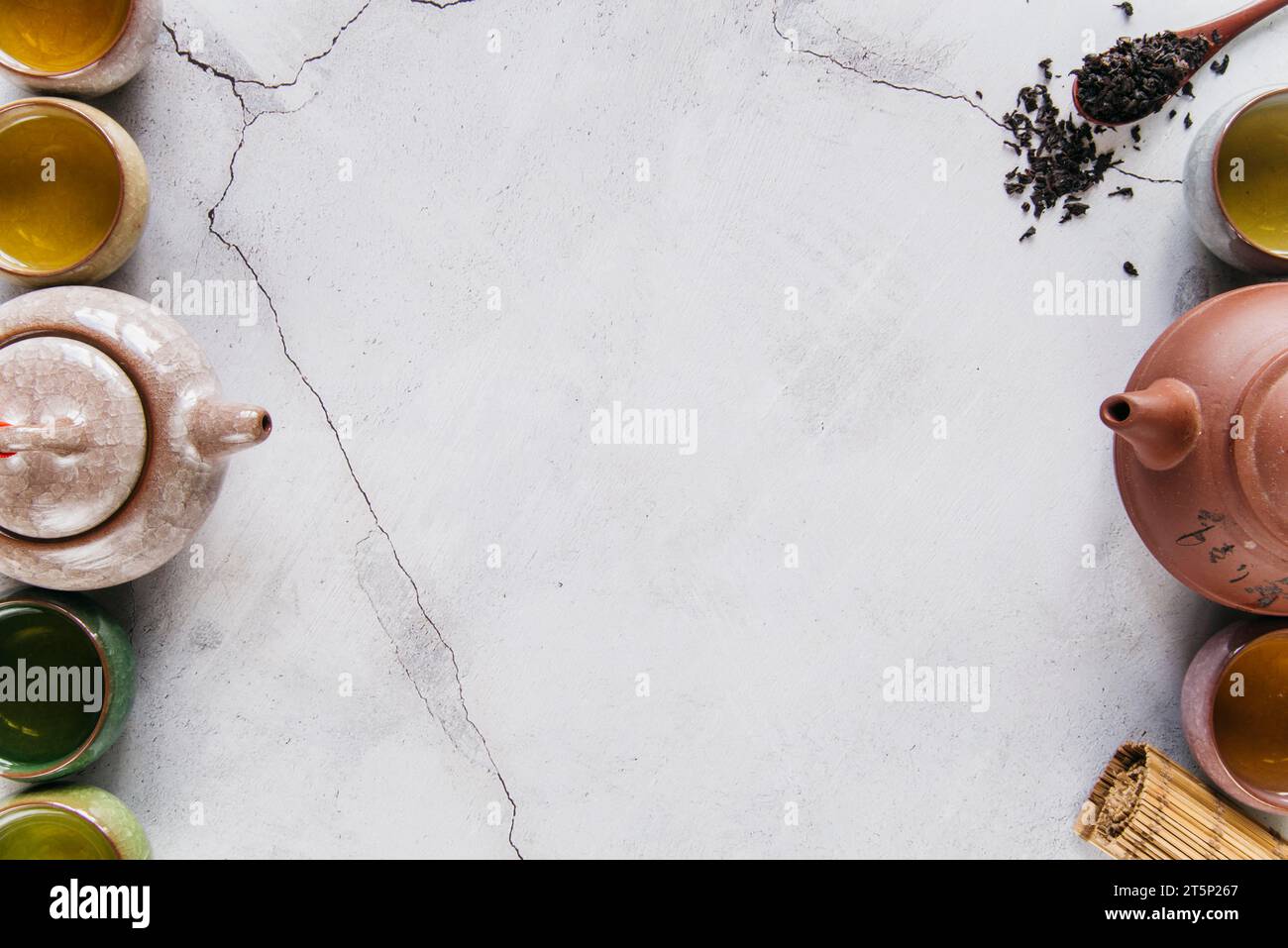 Traditional chinese tea set concrete background Stock Photo - Alamy