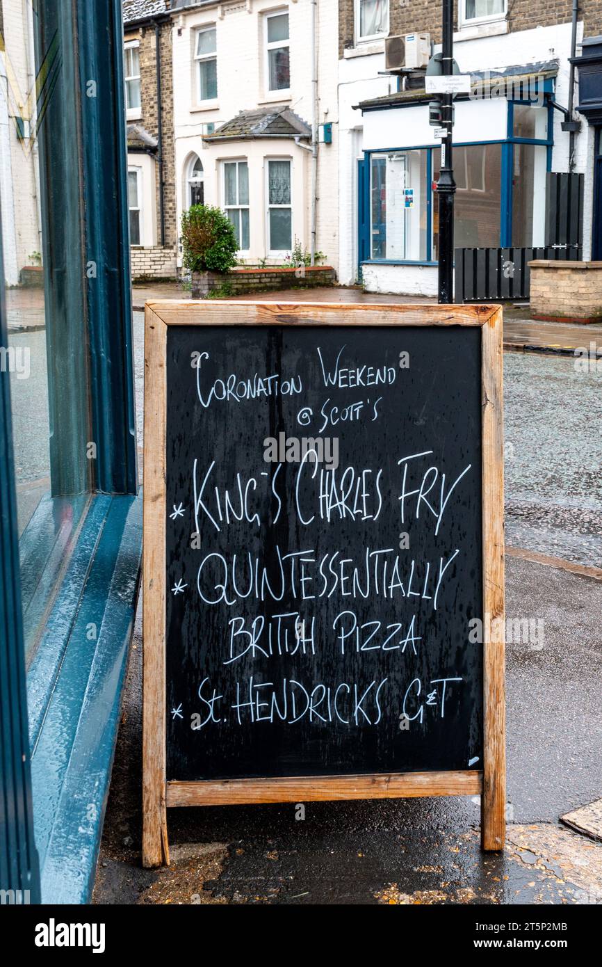A board outside Scotts All Day cafe on Mill Road advertises special ...